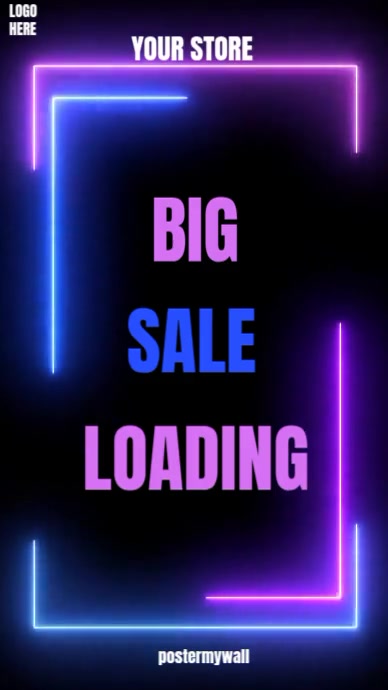 Purple Maximalist 🛒 Big Sale Loading | Neon Promo Animation Digital Display (9:16) Template ...